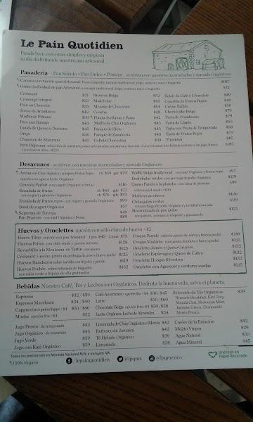 Menu at Le Pain Quotidien cafeteria, Mexico City, Monterrey 104