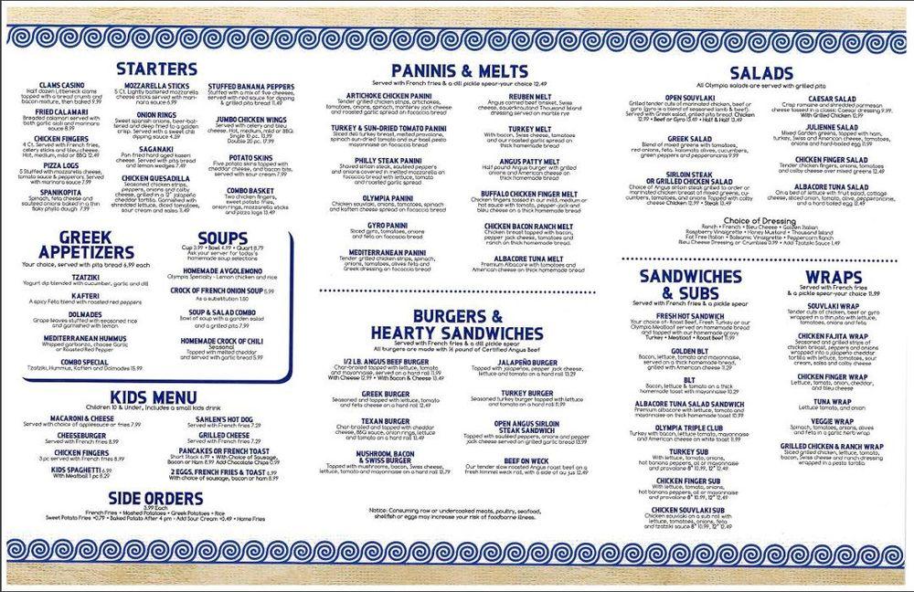 Menu at Olympia Restaurant, North Tonawanda