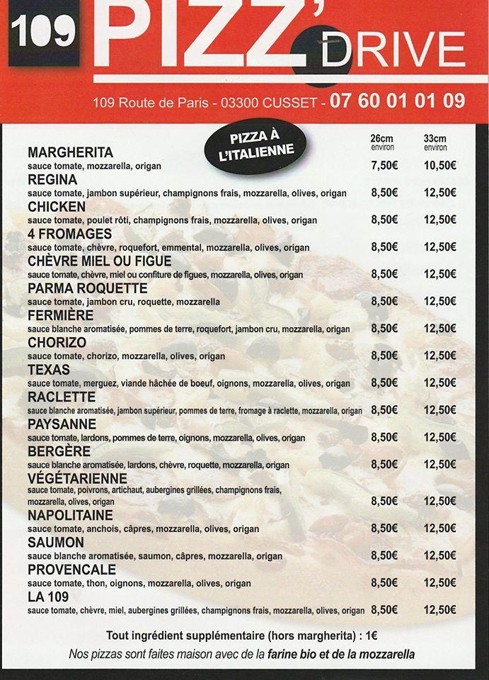 Menu at PIZZ DRIVE pizzeria, Cusset