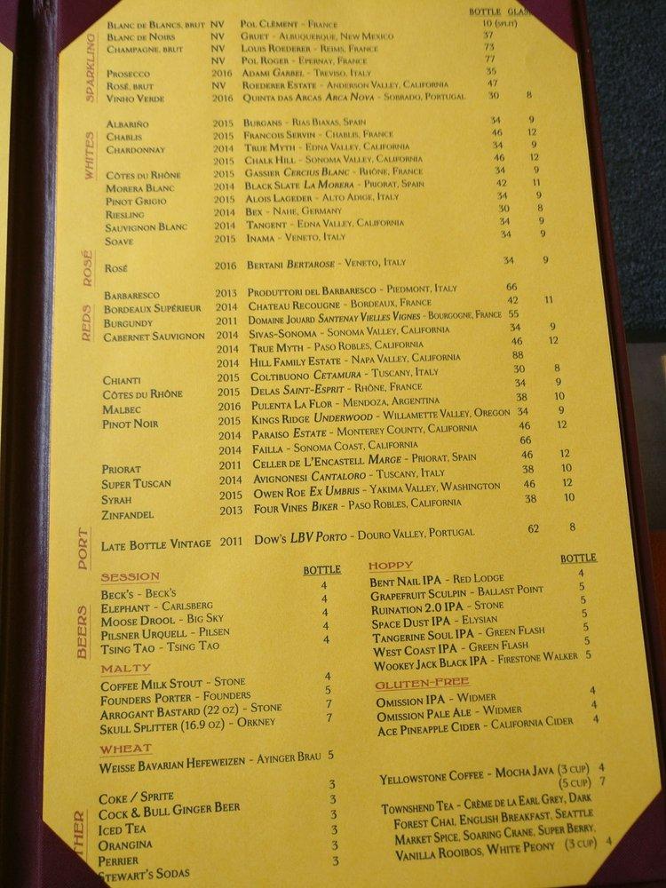 Menu at South 9th Bistro restaurant, Bozeman