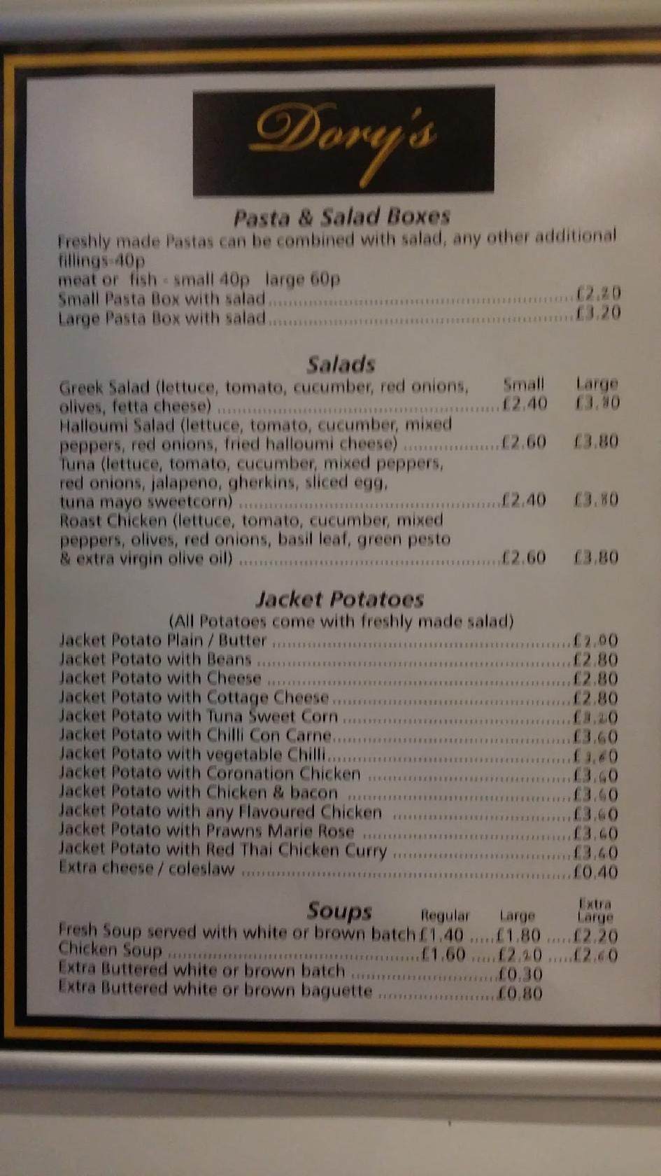 Menu at Dorys fast food, Liverpool