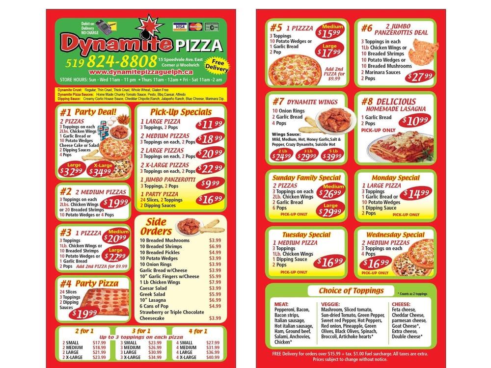 Menu at Dynamite pizza pizzeria, Guelph