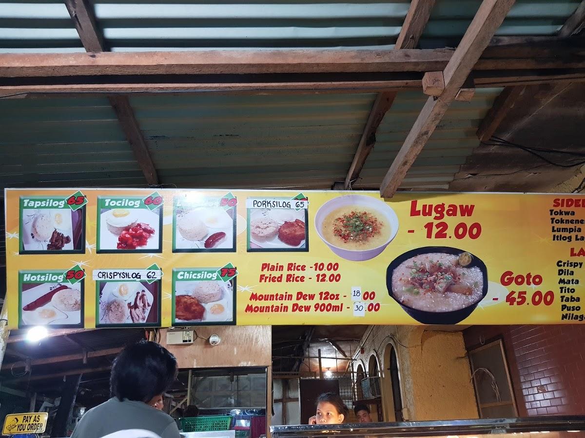 Menu at Fe's Lugawan restaurant, Valenzuela