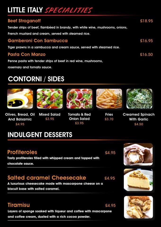 Menu at Little Italy Restaurant, Dronfield
