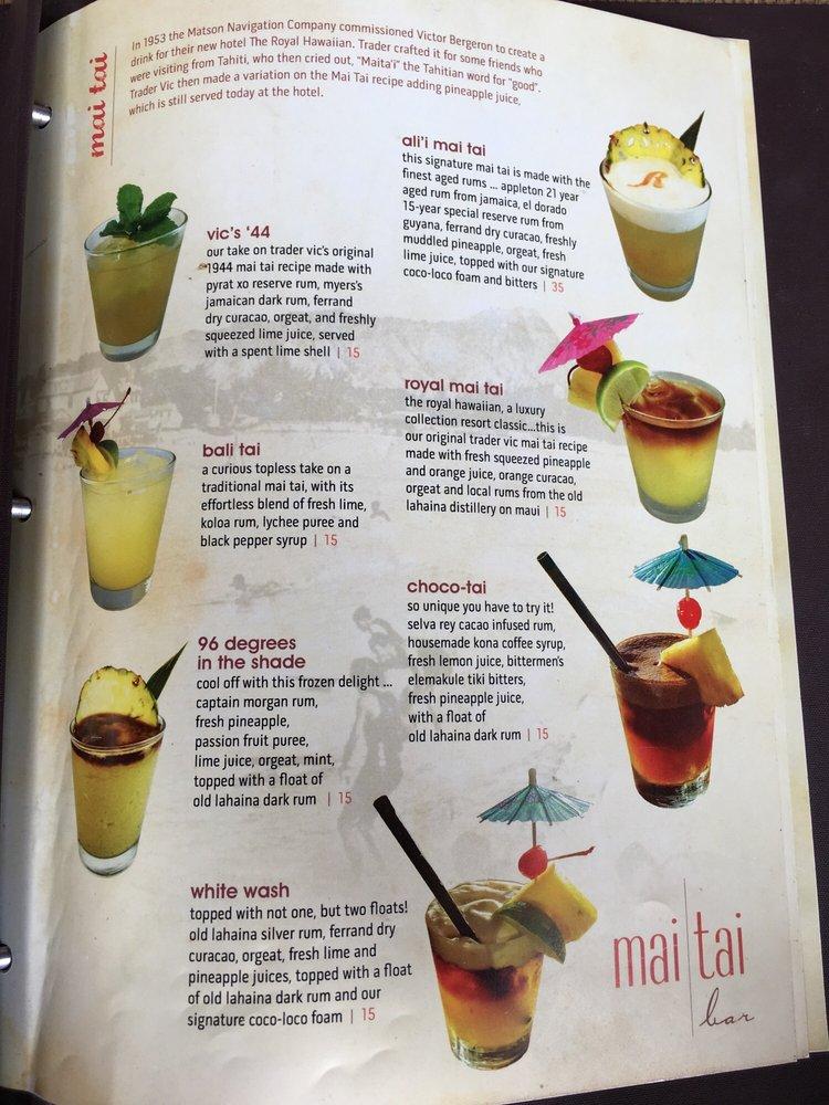 Menu at Mai Tai Bar, Honolulu, Kalākaua Ave