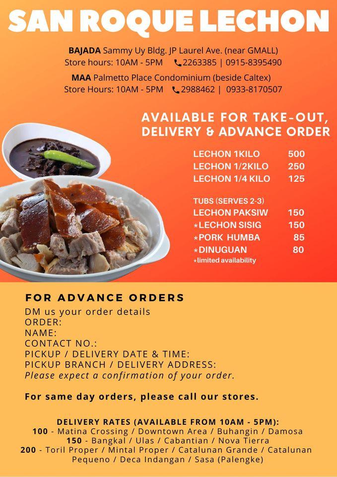 Menu at San Roque Lechon House restaurant, Davao City, Sammy uy ...