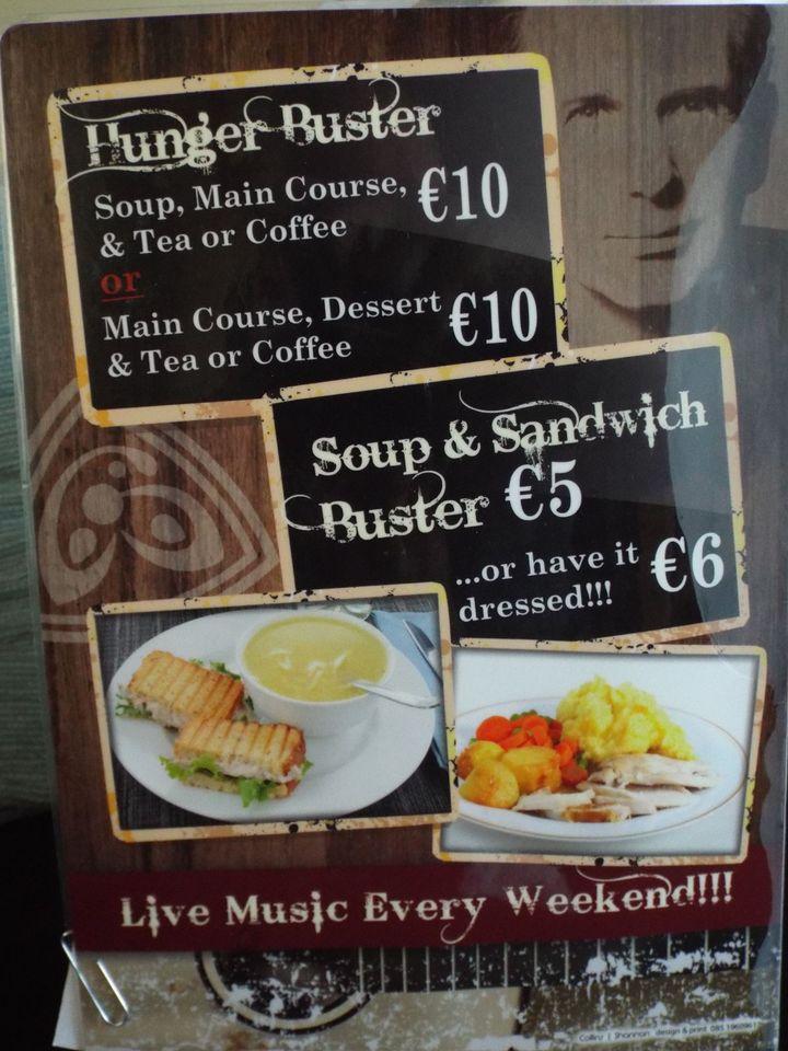 Menu at The Greyhound Bar, Tralee