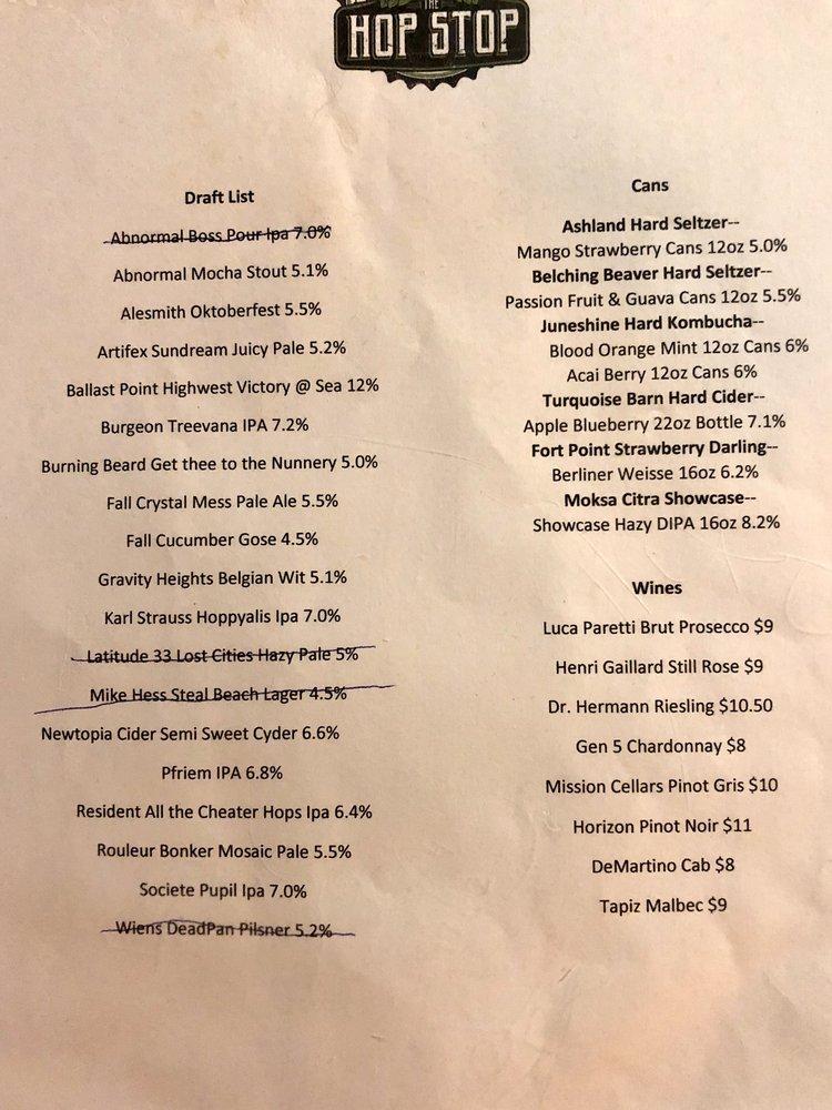 Menu at The Hop Stop pub & bar, Poway