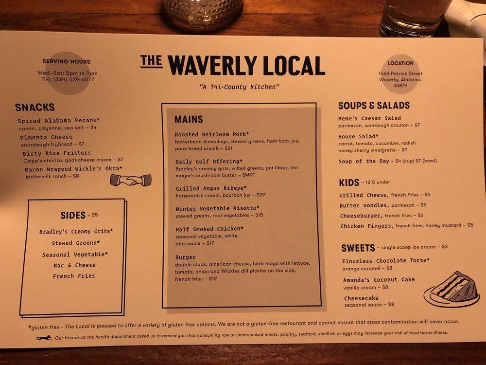 Menu at The Waverly Local restaurant, Waverly