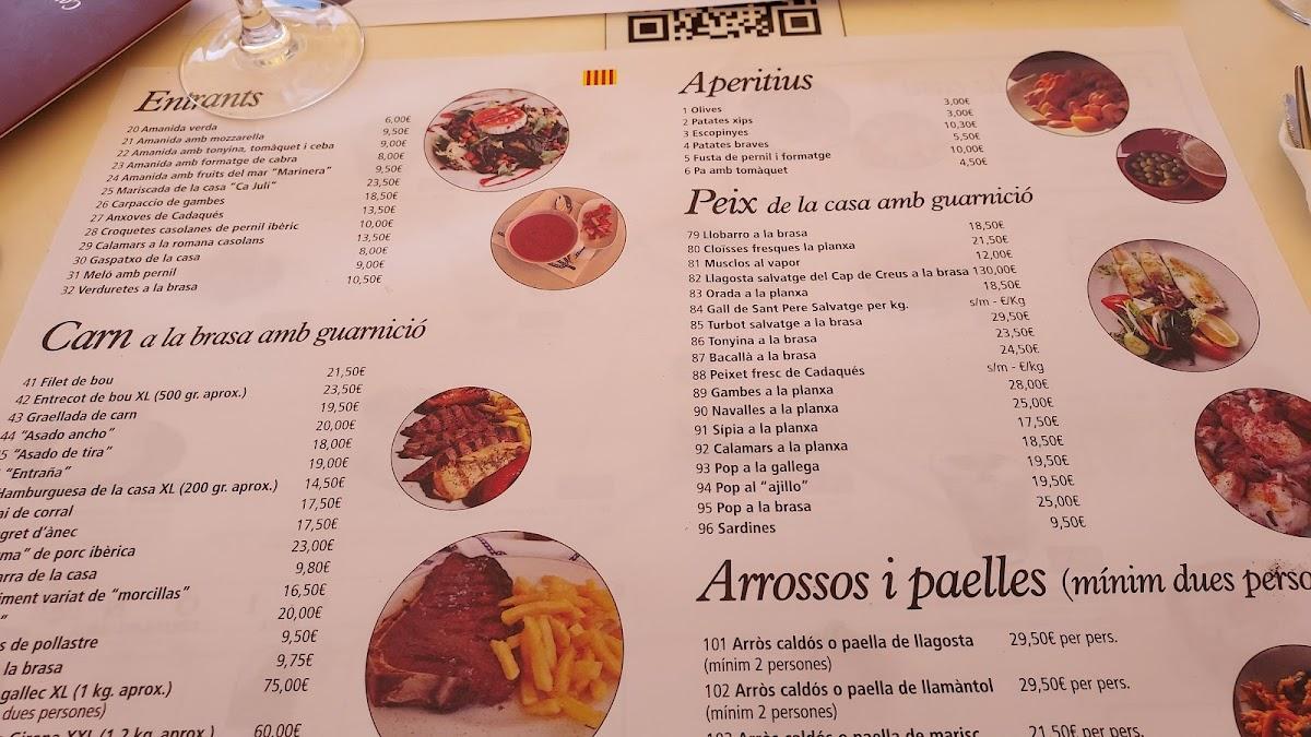 Carta del restaurante Xiringuito Can Juli, Cadaqués