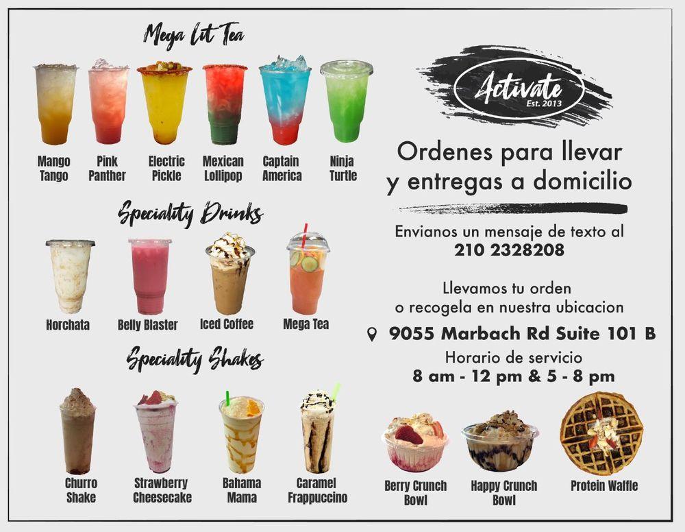 Menu at Activate (Energy Loaded Tea) pub & bar, San Antonio
