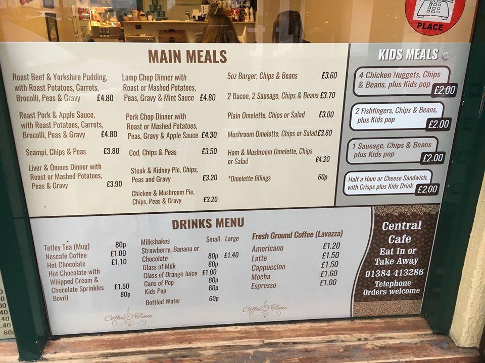 Menu at Central Cafe, Cradley Heath, 31 High St