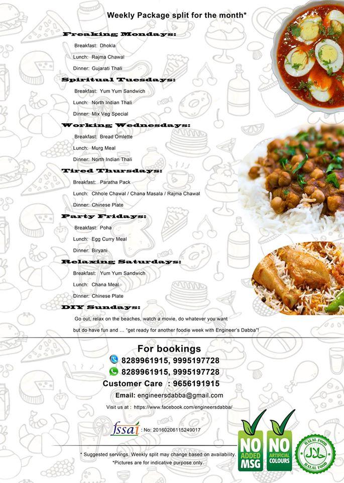 Menu at Engineer's Dabba, Thiruvananthapuram