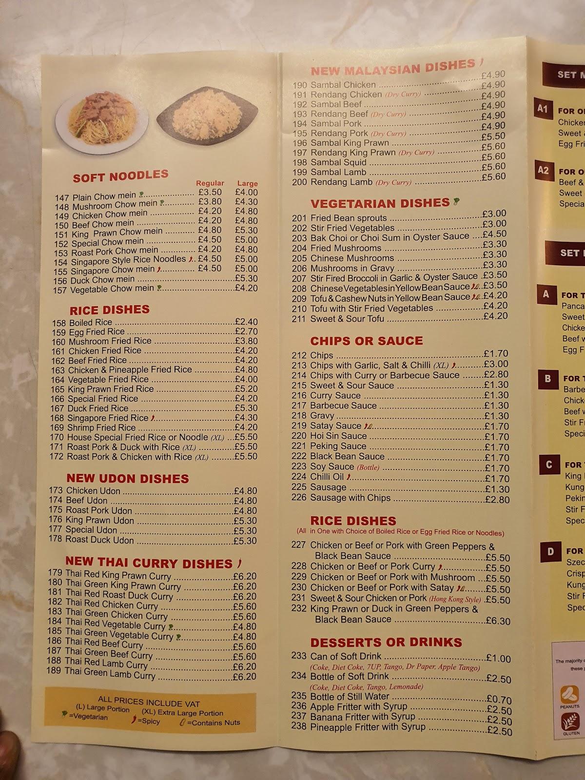 Menu at Hai Ming's fast food, Gillingham
