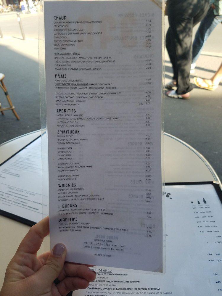 Menu at Pause Café, Paris, 41 Rue de Charonne