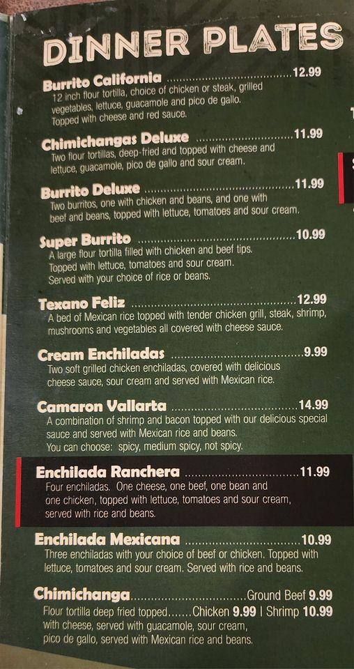 Menu at San Marcos Mexican Restaurant, Paris