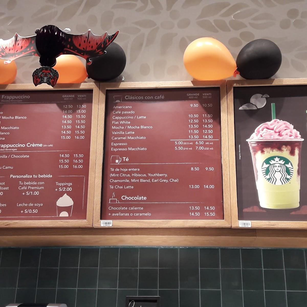 Carta de cafetería Starbucks - Plaza Norte, Independencia, Av. Alfredo ...