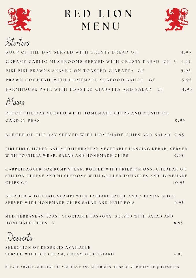 Menu at The Red Lion Inn pub & bar, Stoke-on-Trent, Daisy Bank Boundary