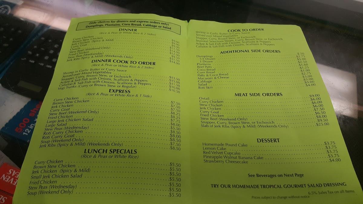 Menu at Tropical Gourmet restaurant, Daytona Beach, Mason Ave