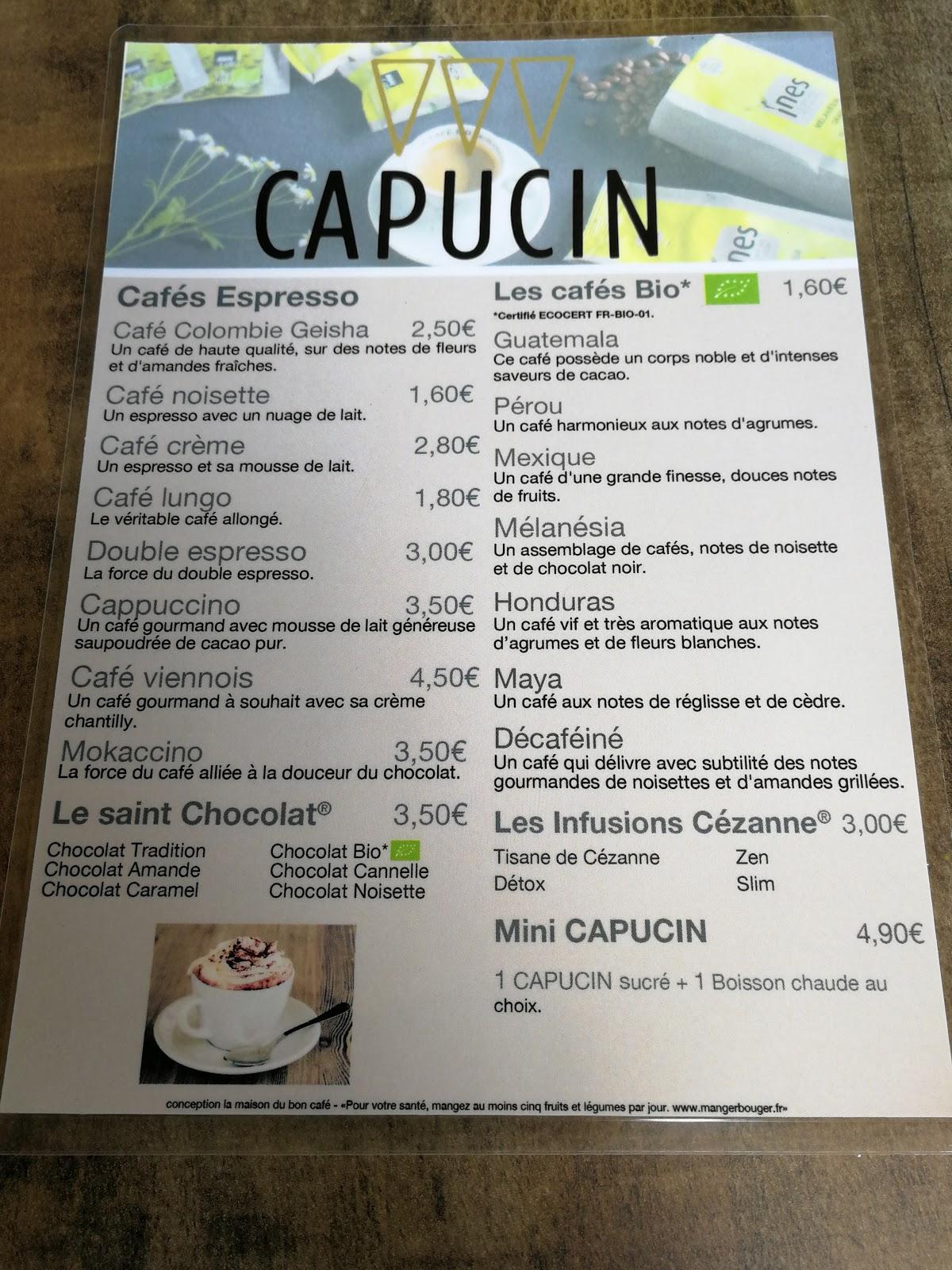 Menu au Bistrot Gourmand Capucin café, Arles