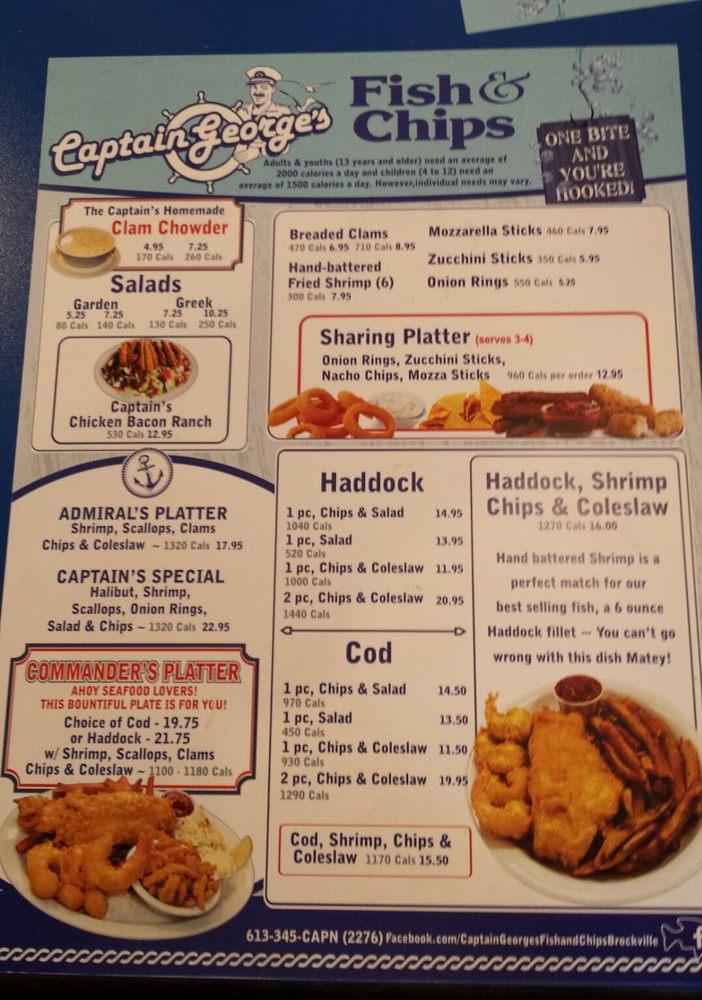 Menu at Captain George's Fish & Chips restaurant, Brockville