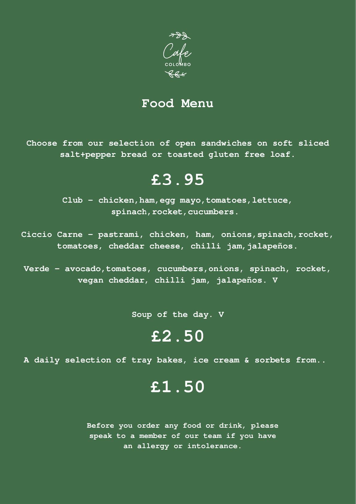 Menu at Dock Street Studios, Dundee