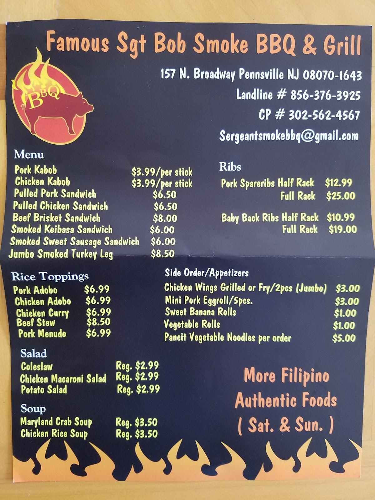 Menu at Famous Sgt Bob Smoke BBQ and Grill, Carneys Point Township