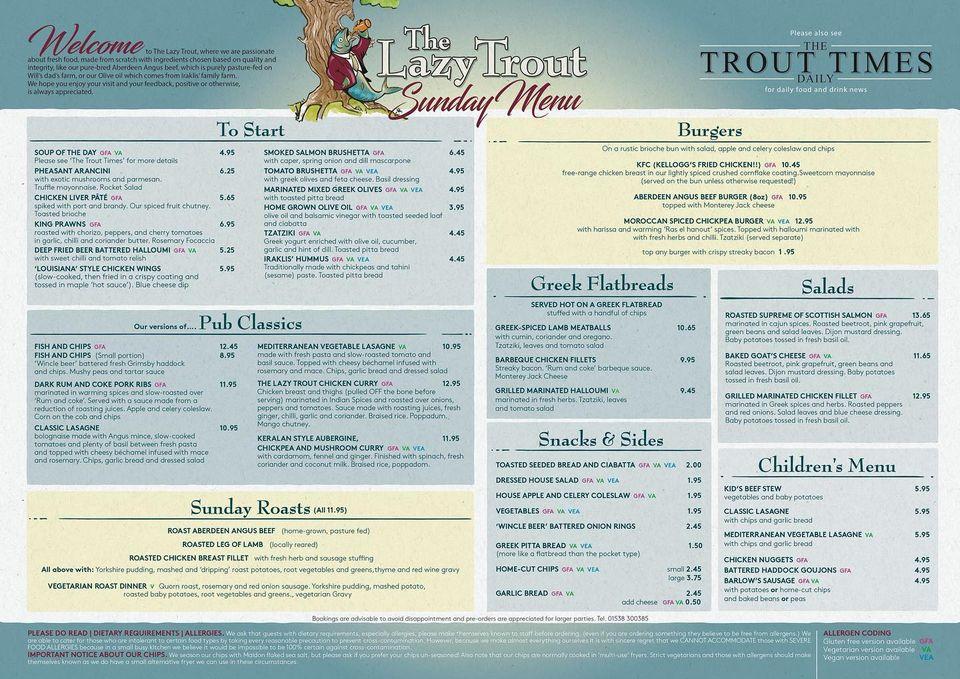 Menu At The Lazy Trout Pub And Bar Leek