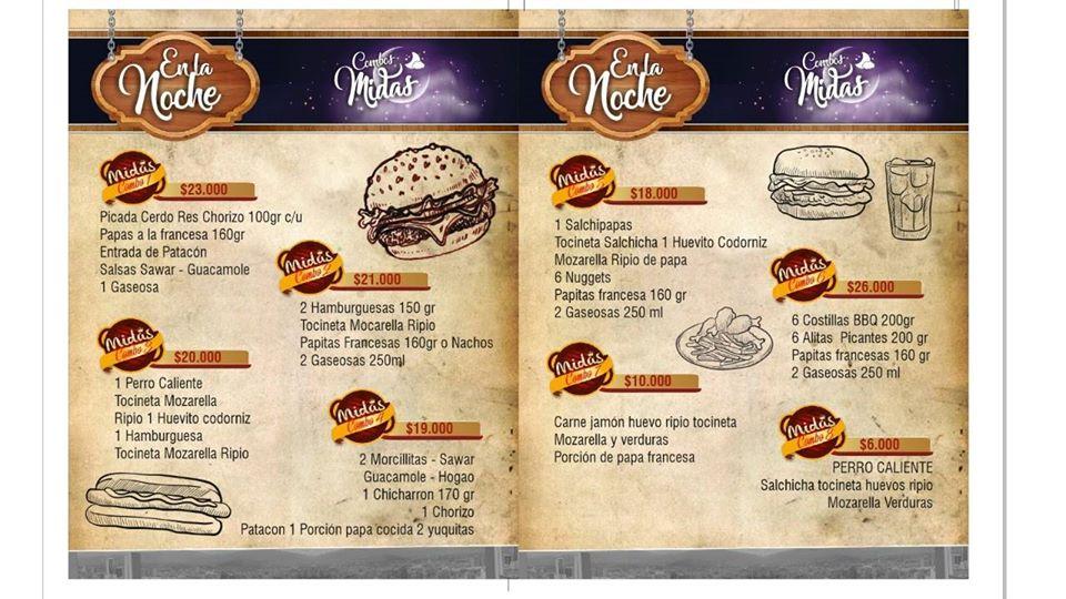 Carta de Midas Restaurante Bar, Medellín