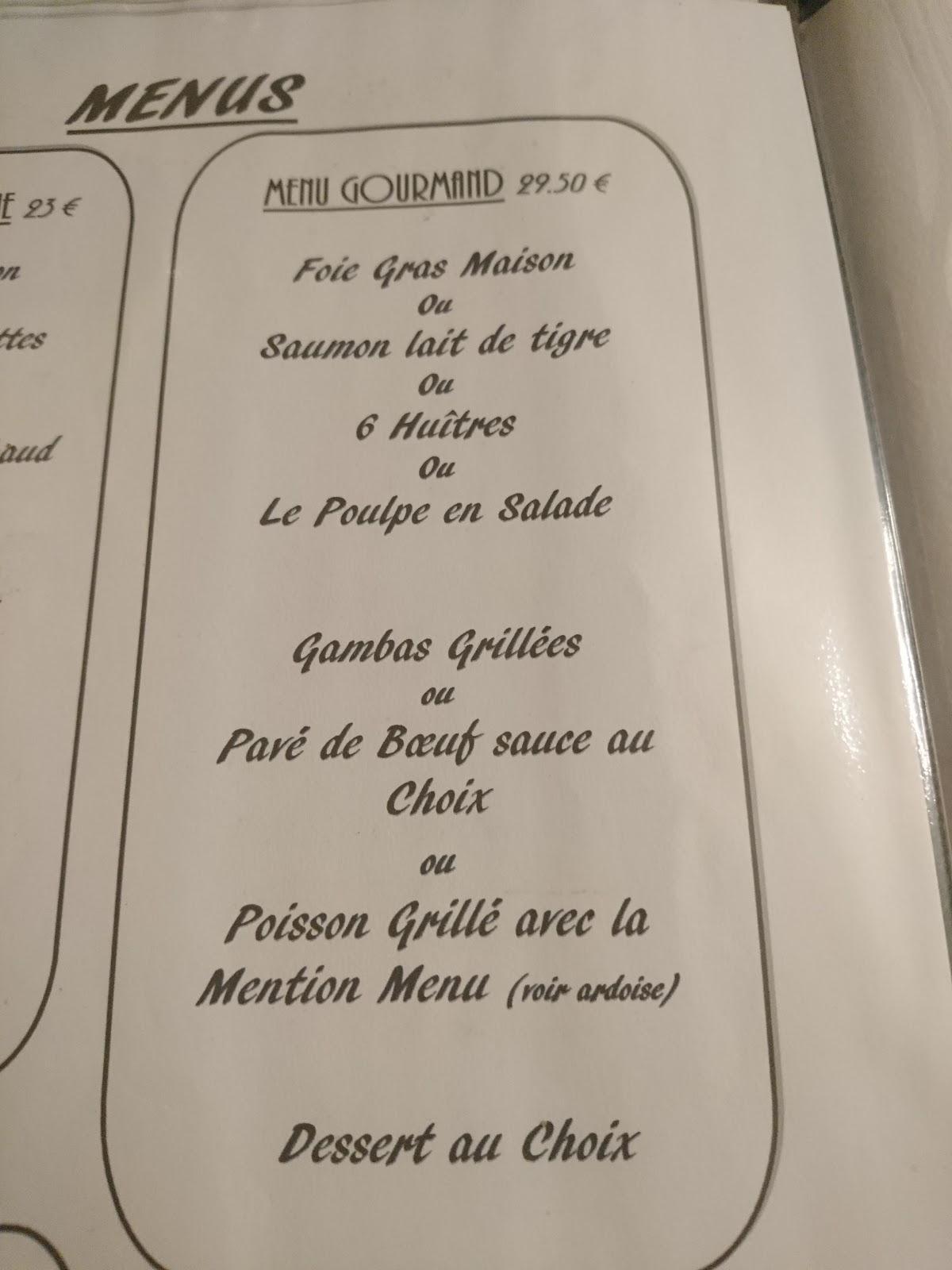 Menu at Restaurant de la Marine, Narbonne
