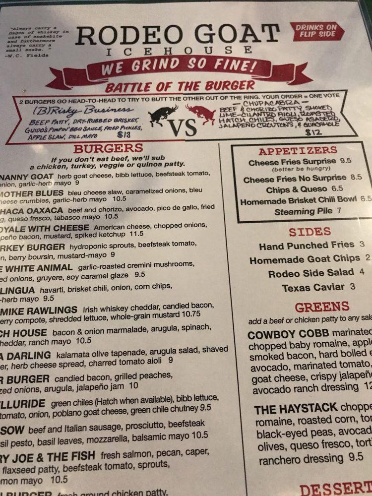 Menu at Rodeo Goat pub & bar, Dallas, Market Center Blvd