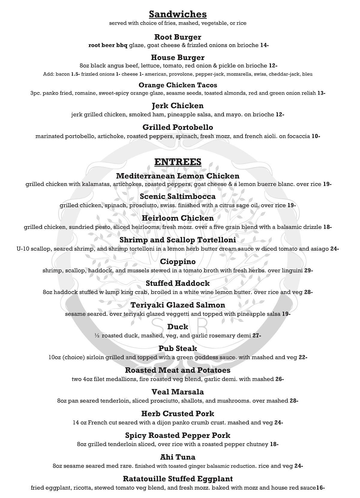 Menu at Scenic Root pub & bar, Manlius