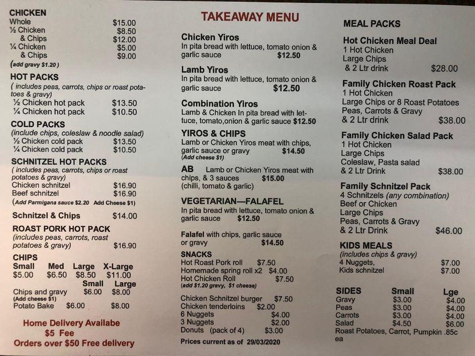 Menu at Chicken Coupe Whyalla fast food, Whyalla Playford