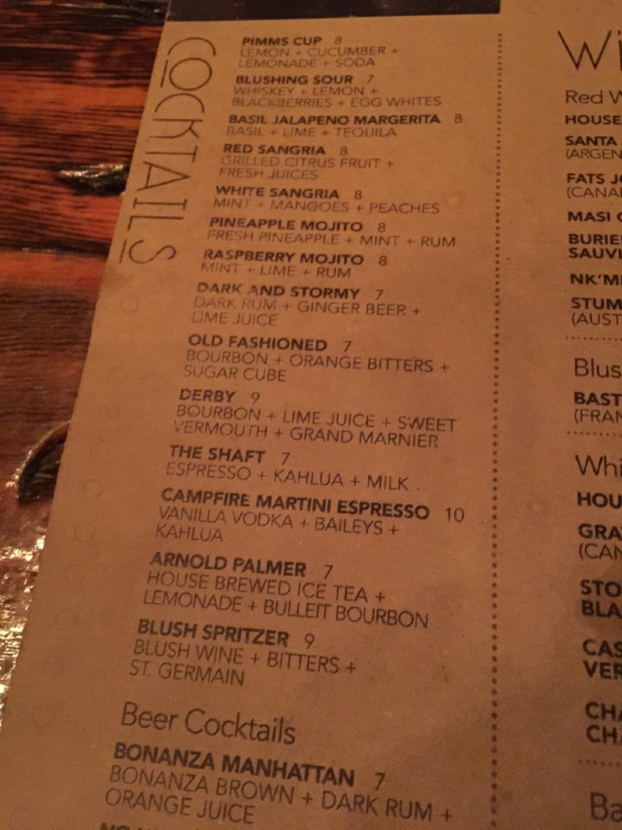 Menu at Dirty Northern pub & bar, Whitehorse