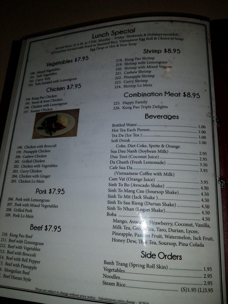 Menu at Saigon Basil restaurant, Northglenn