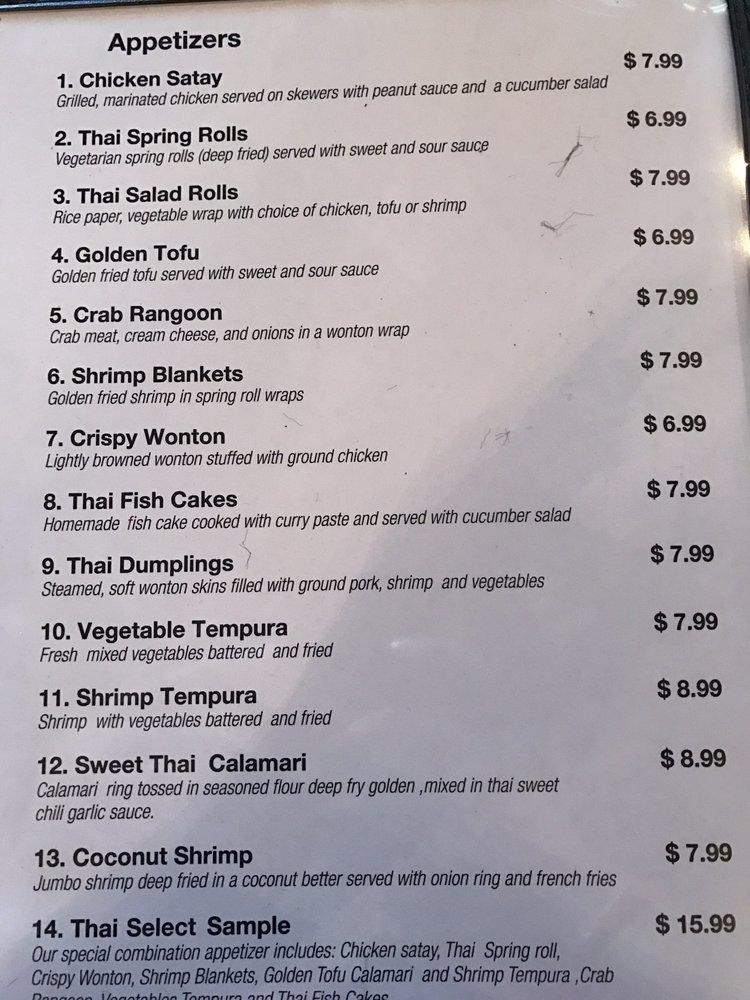 Menu at Thai Select Restaurant, Zionsville