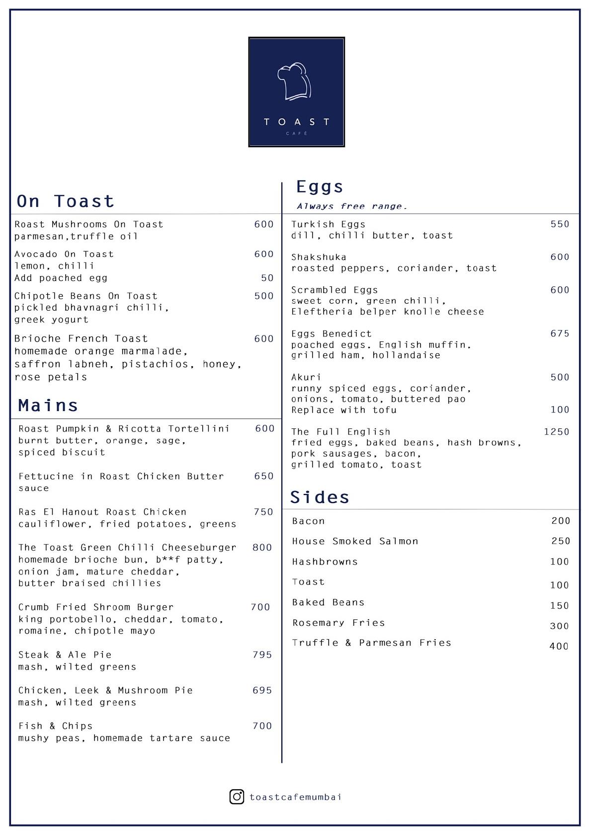 Menu at Toast Doughnut Shop, Mumbai