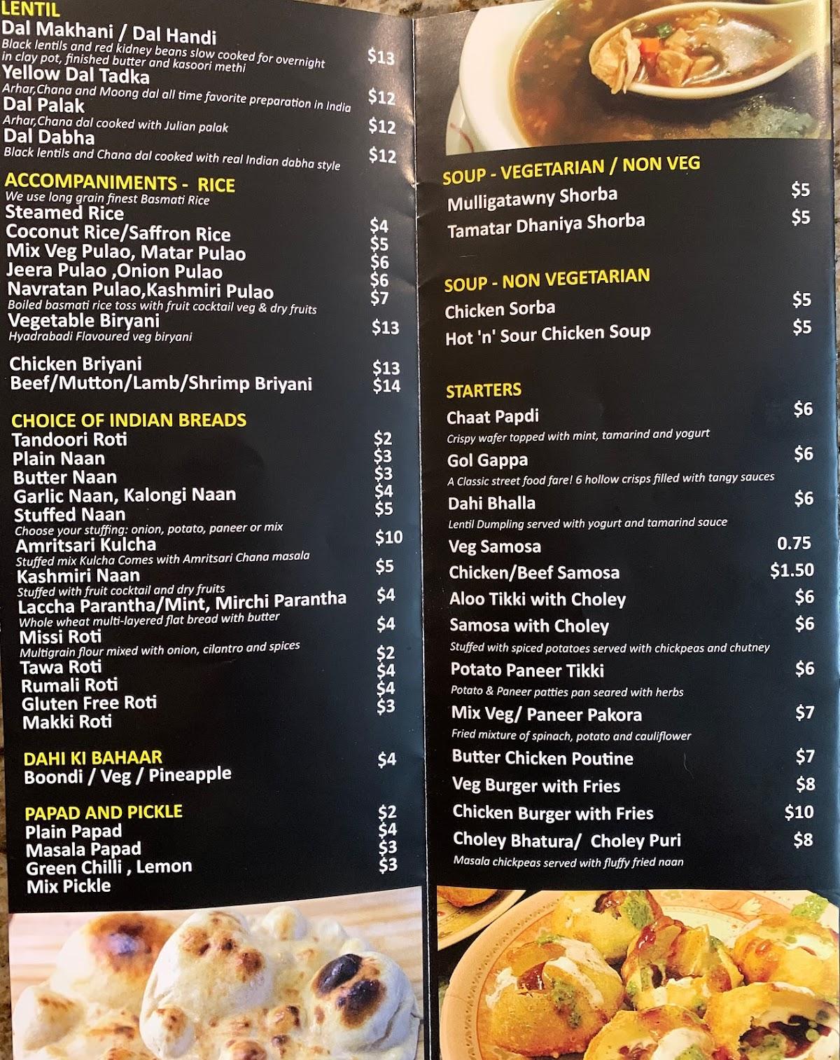 Menu at Bollywood Indian Cuisine restaurant, Edmonton