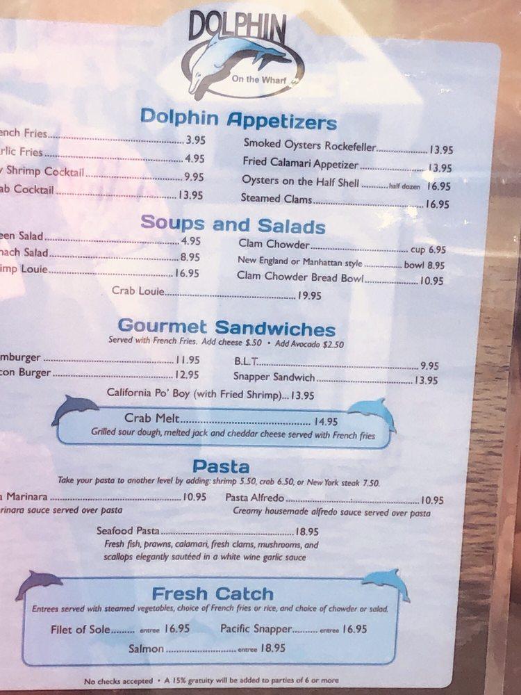 Menu at Dolphin restaurant, Santa Cruz