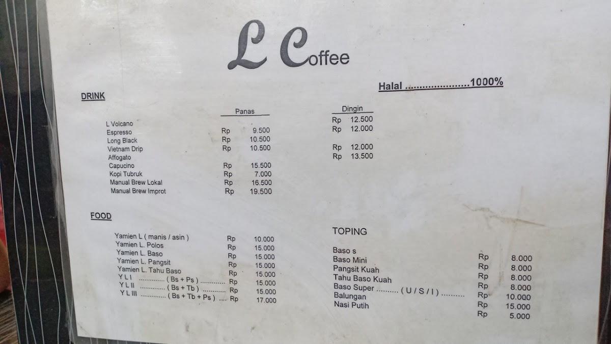 Menu at L Coffee cafe, Cirebon