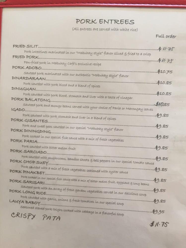 Menu at Mabuhay Cafe & Restaurant, Honolulu