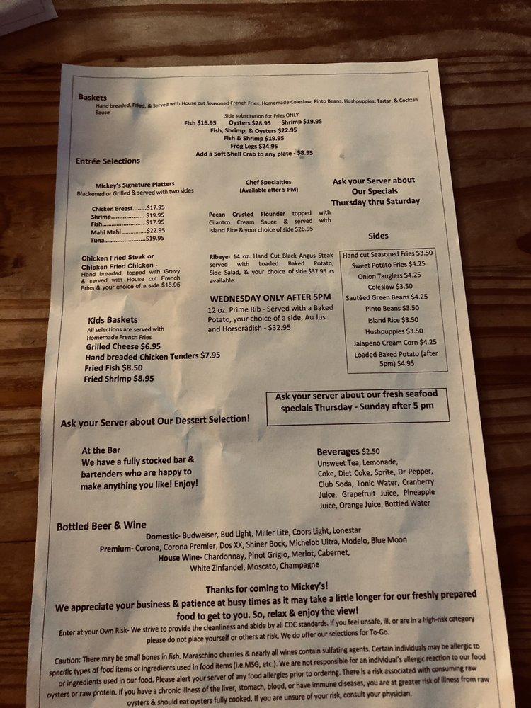 Menu at Mickey's Bar and Grill, Aransas Pass