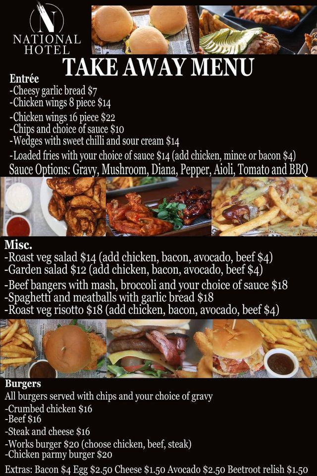 Menu at National Hotel pub & bar, Toowoomba City