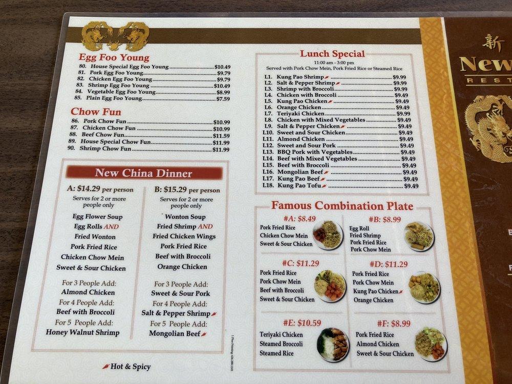 Menu at New China Restaurant, Coalinga