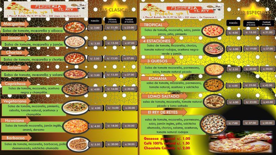 Menu at Pizzeria El Rey, La Esperanza