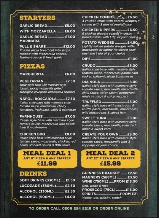 Menu at Sextons Bar, Thames Ditton