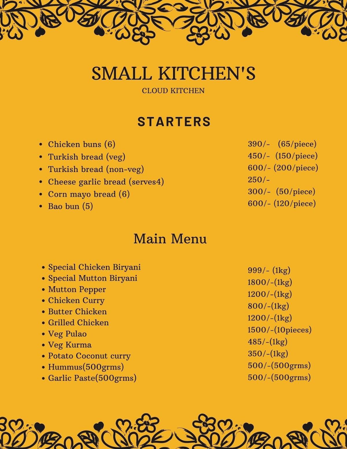 Menu at Small Kitchens Multicuisine Restaurant, Bengaluru