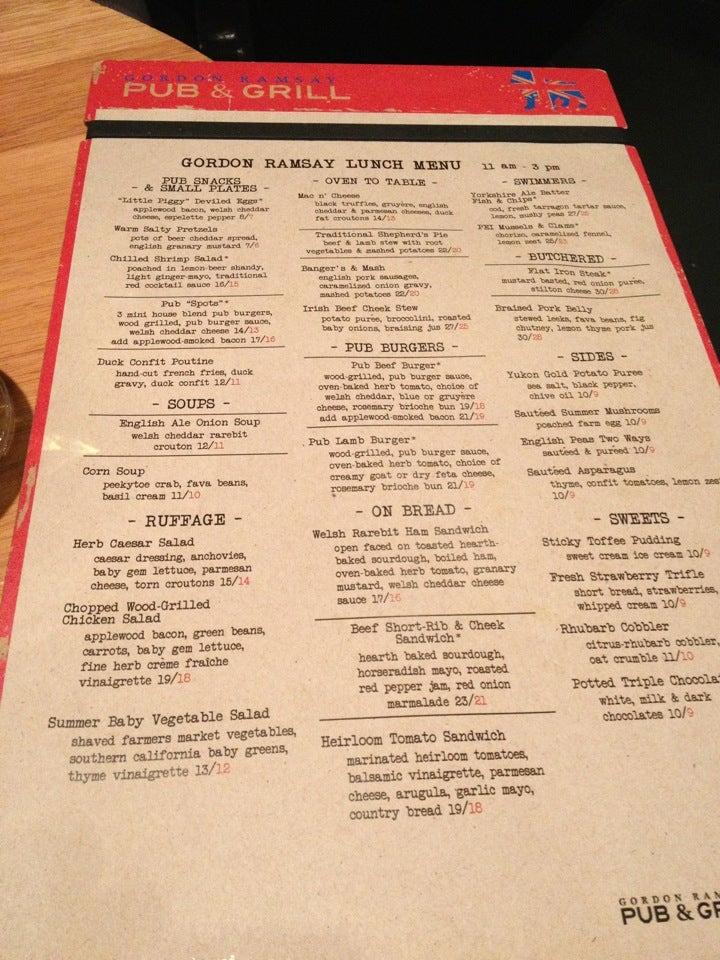Menu at Gordon Ramsay Pub & Grill, Las Vegas, Las Vegas Blvd S