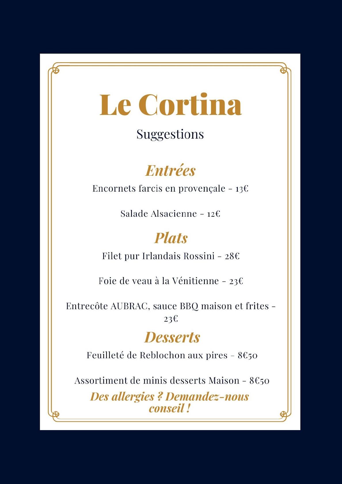 Menu au Restaurant Le Cortina, Huy