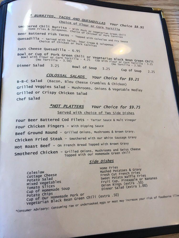 Menu at Black Bear Cafe, Thermopolis